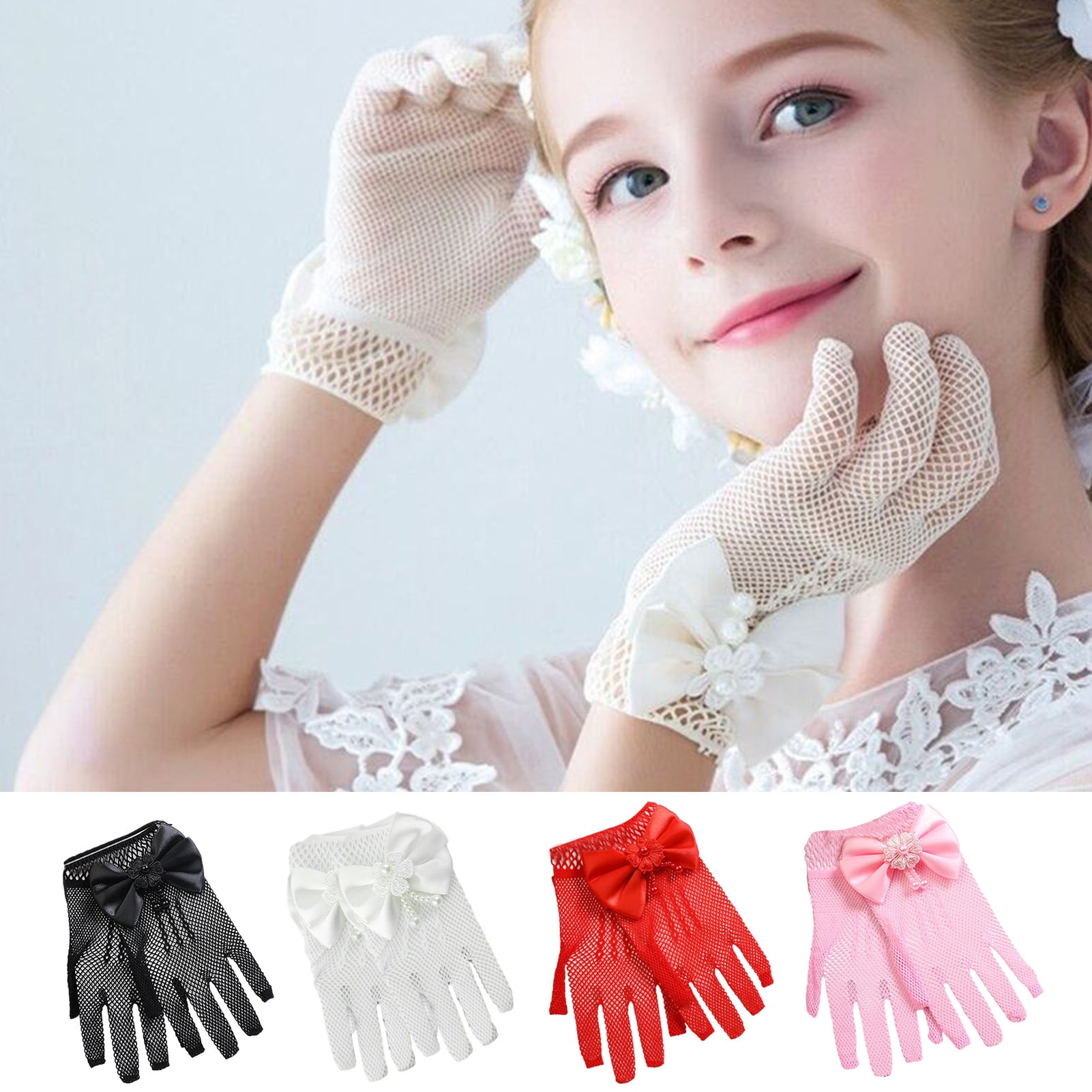D-GROEE Girl Hollow Out Mesh Gloves Tea Party Gloves Kids Princess ...