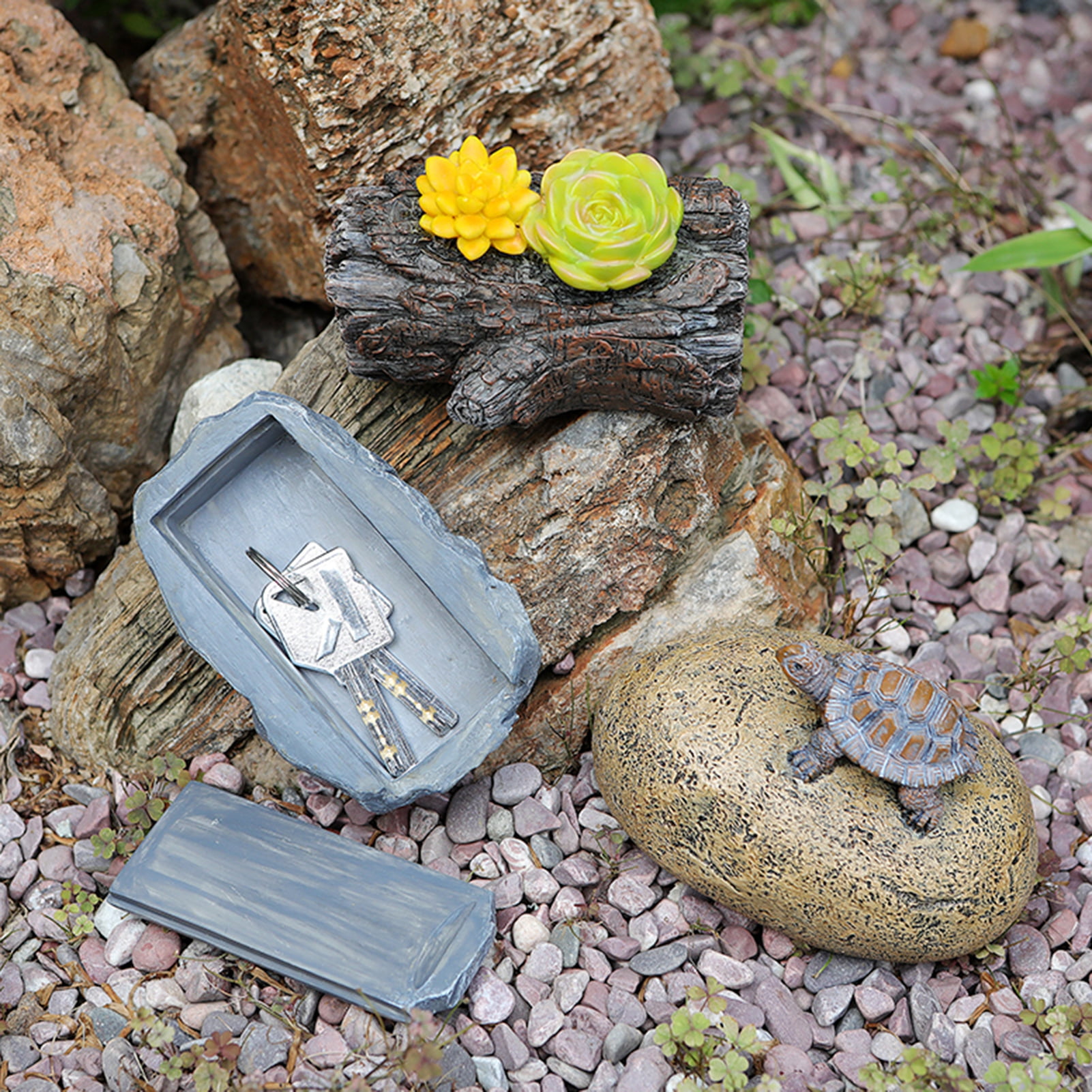 D-GROEE Hidden Key Holder Garden Ornament Key Hider Simulation Stone ...