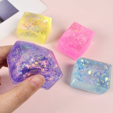 Warkul Squeeze Fidget Toy Soft TPR Quick Recovery Sequins Square Cube ...