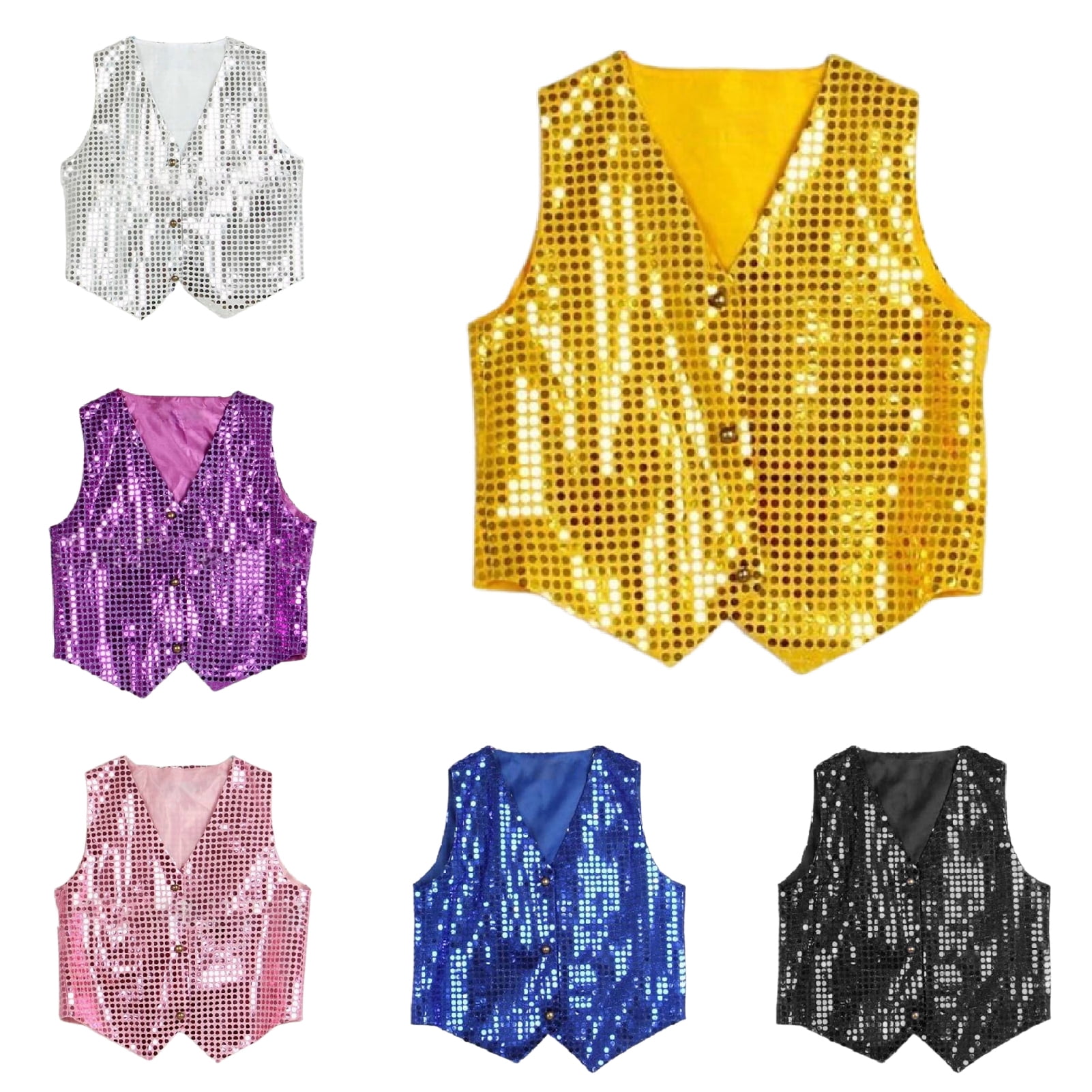 D-GROEE Kids Unisex Glittery Sequined Shirt Vest Jacket Shiny Waistcoat ...