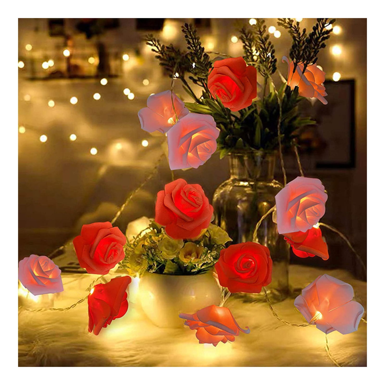 D-GROEE Party Accessories Led Rose Flower String Light Realistic ...