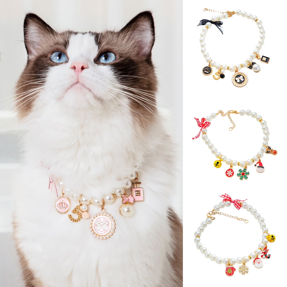 D-GROEE Pet Imitation Pearl Collar, 1 Pack Adjustable Pet Imitation ...