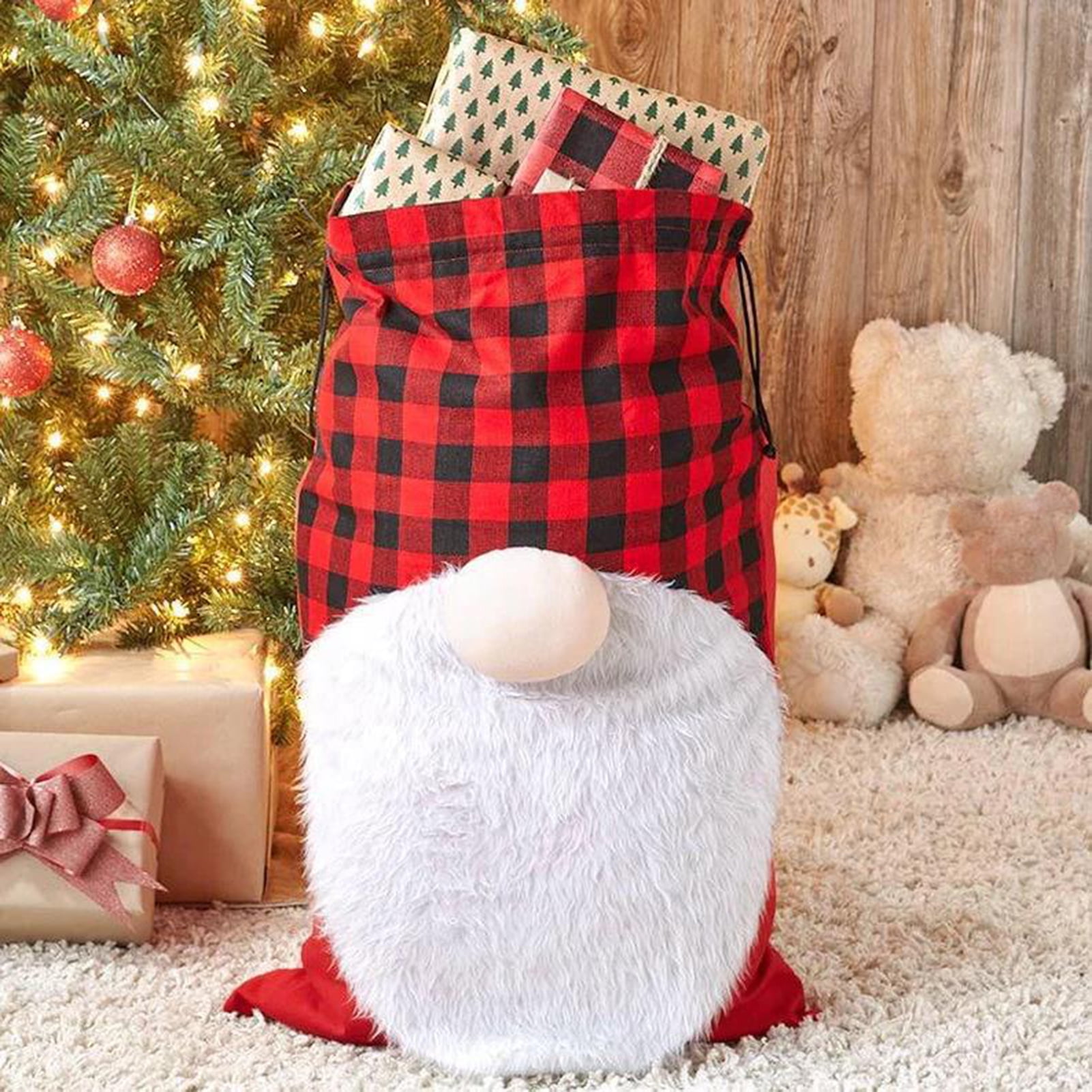 D-GROEE Plaid Drawstring Bag Jumbo Size Holiday Faceless Dwarf Present ...