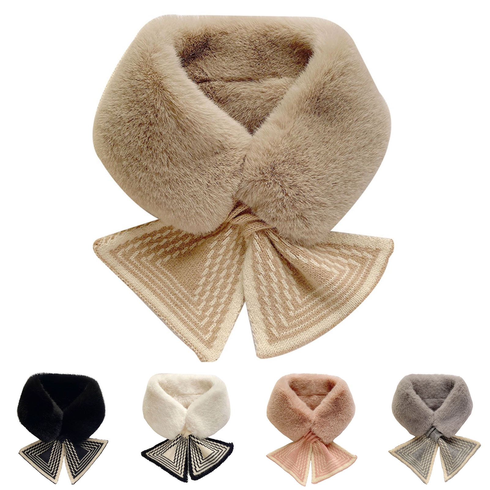 D-GROEE Plush Knitted Collar Scarf for Women Faux Rabbit Fur Scarves ...