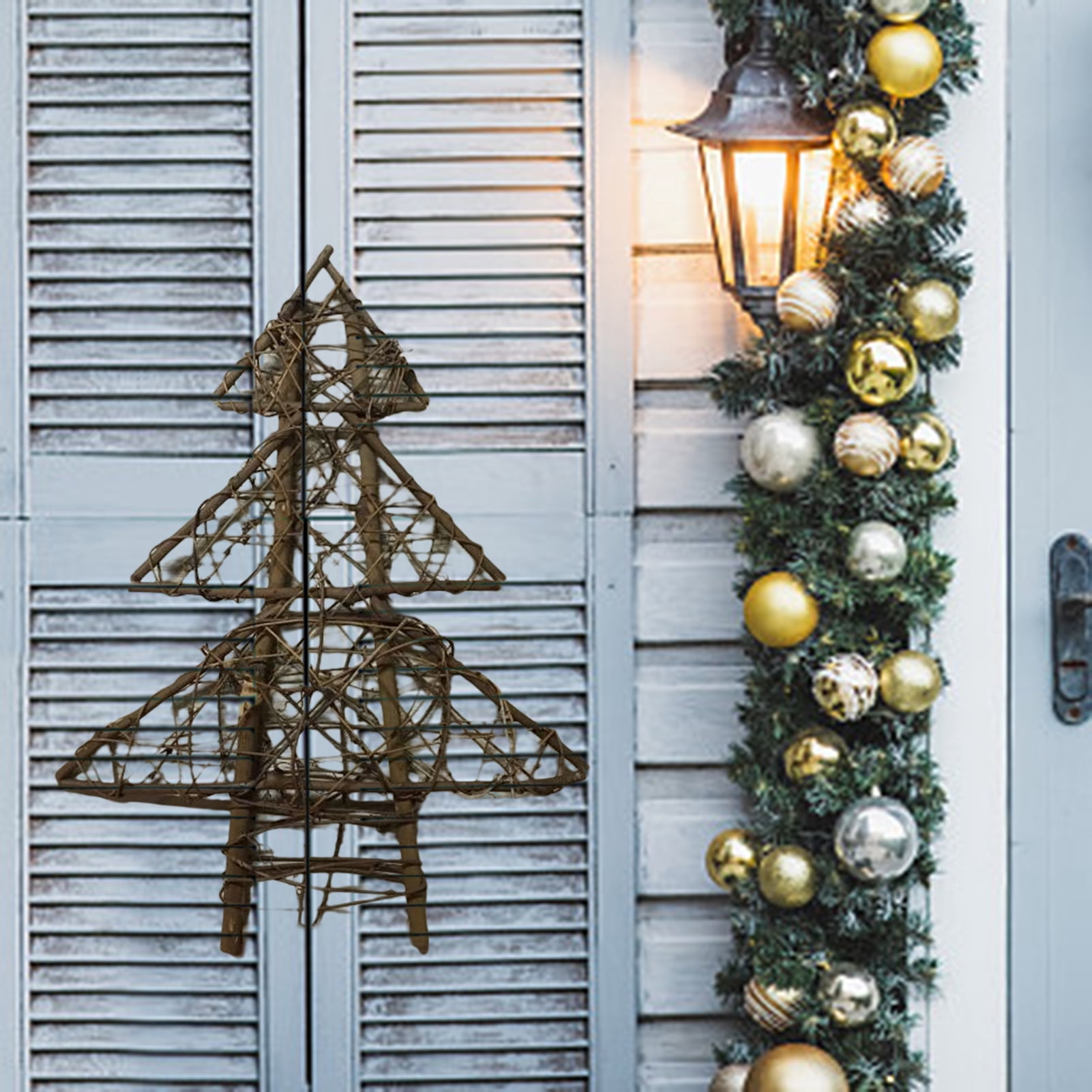 D-GROEE Reusable Christmas Tree Shaped Vine Wreath Form Rustic Rattan ...