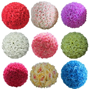Efavormart 2 Pack | 7" WHITE Flower Ball Silk Rose Pomander Kissing ...