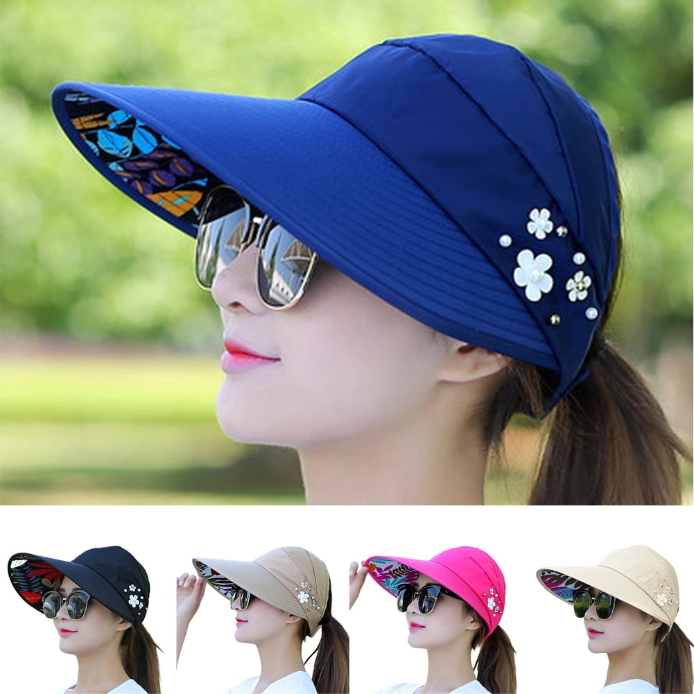 D GROEE Sun Hats for Women Leaf Print Flower Decoration Wide Brim UV ...