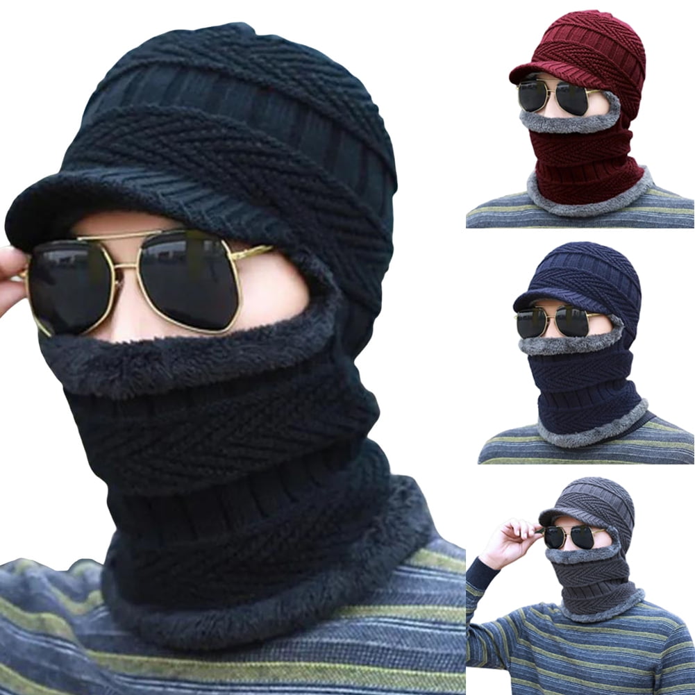 D-GROEE Winter Gloves Beanie Hats and Neck Protector Set for Men, Warm ...