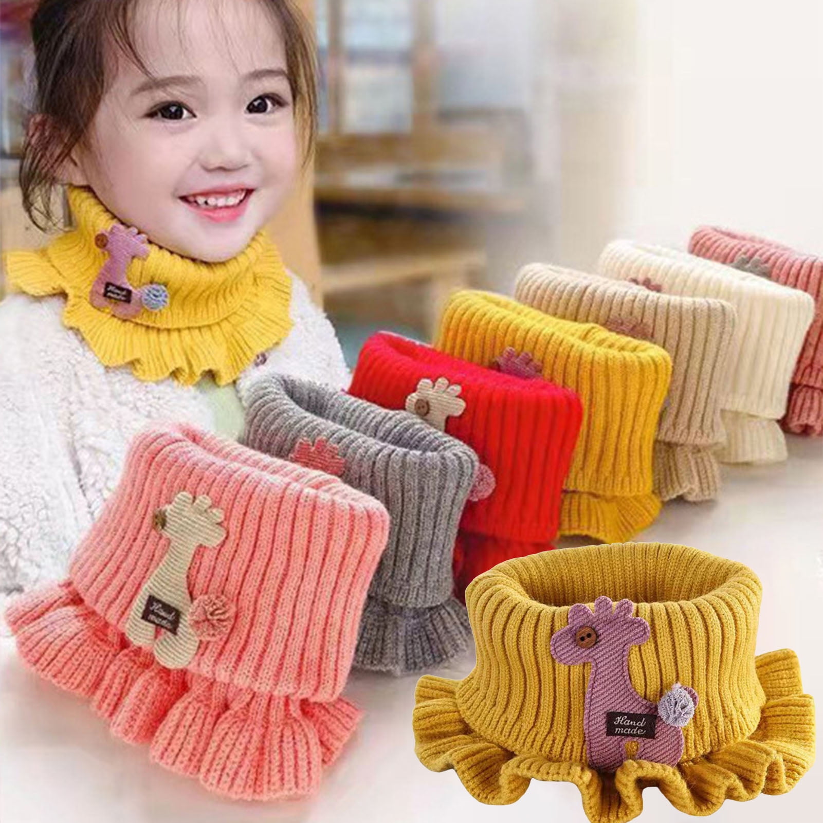 D-GROEE Winter Neck Warmer Thick Cartoon Giraffe Ruffle Knitted Neck ...
