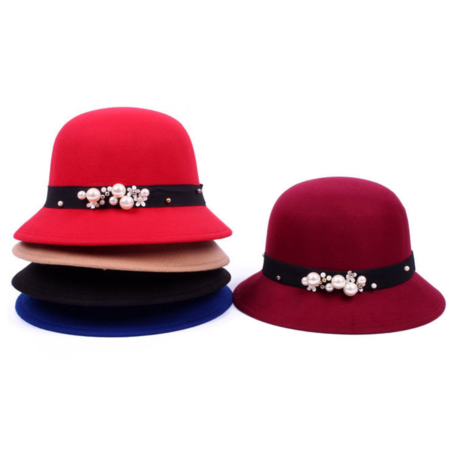 D-GROEE Women British Style Solid Color Winter Hat Faux Woolen Cloche ...