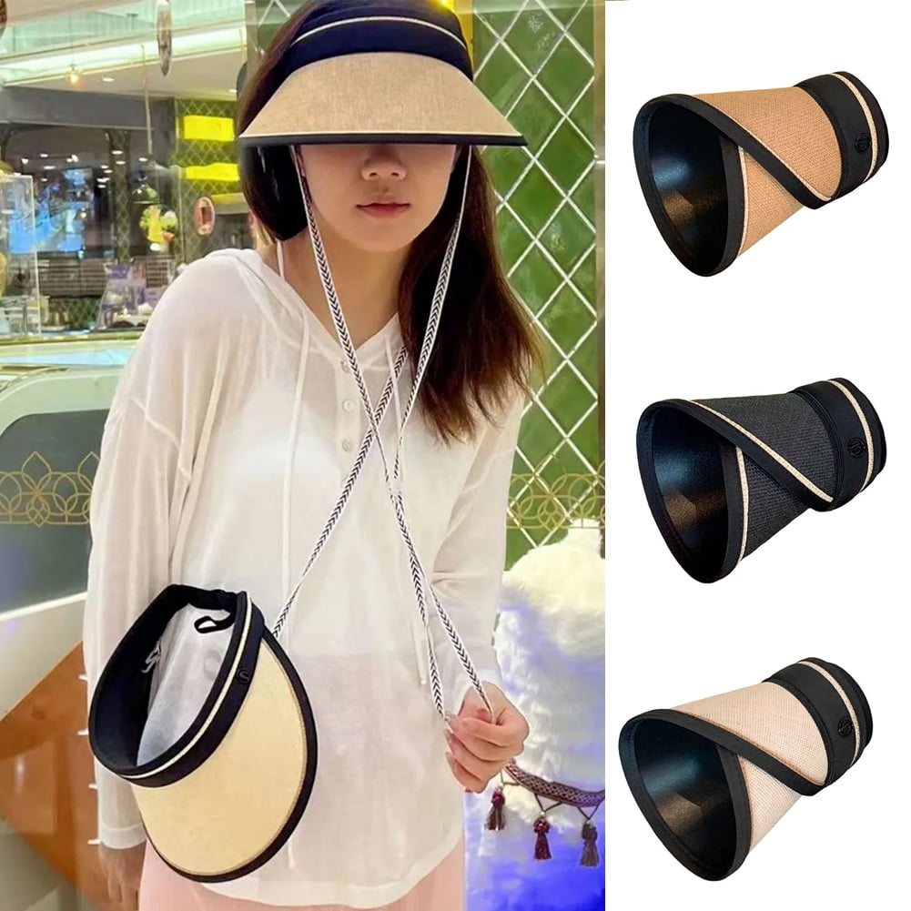 D-GROEE Women Foldable Straw Sun Visor Wide Brim Roll up Adjustable ...