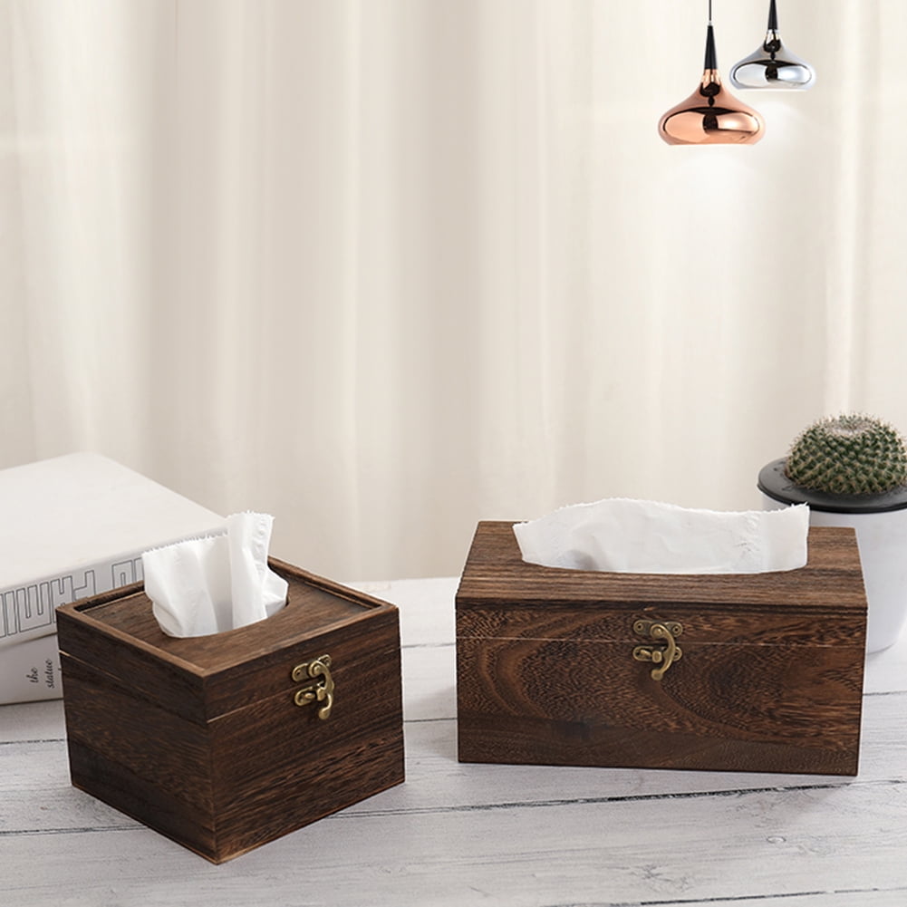 D-GROEE Decorative Wood Tissue Box, Square Facial Napkin Dispenser for ...