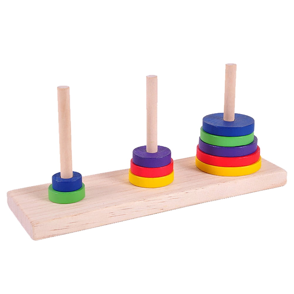 D-GROEE Wooden Colorful Ten-Storey Tower of Hanoi Logic Puzzle Brain ...