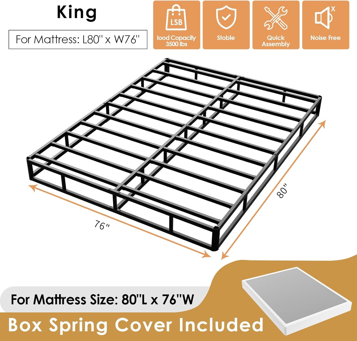 D&H FURNIMMT 7 Inch King Size Box Spring, Heavy Duty Metal Box Spring ...