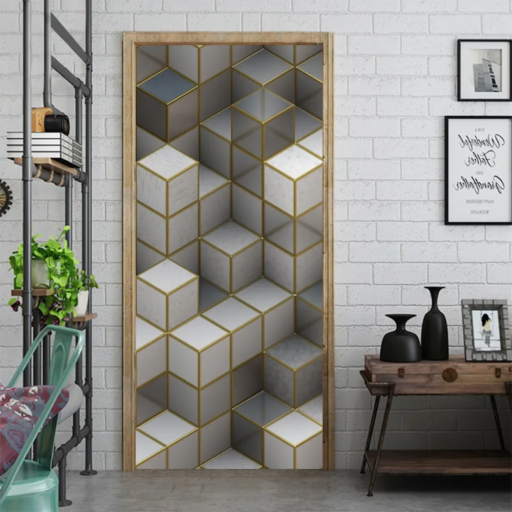 D Hycomb Door Stickers Solid Geometry Mural Decal Modern Space Art ...