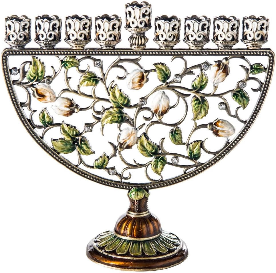 (D) Judaica Beautiful Menorah with Floral Fresh Design Candle Holder ...