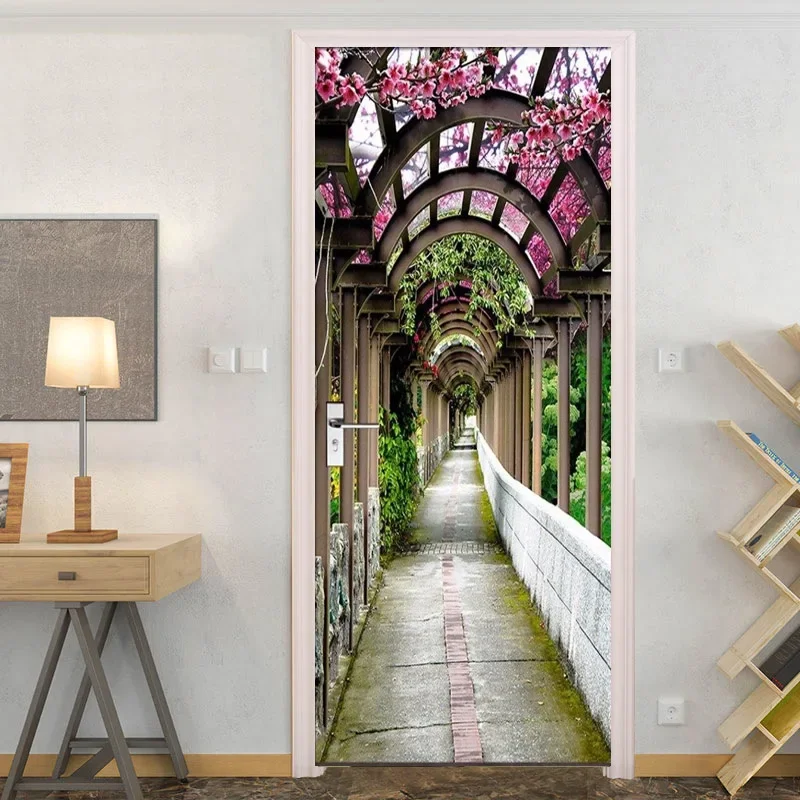 D Ladder Door Sticker Natural Scenery Wallpaper Creative Arts Mural PVC ...