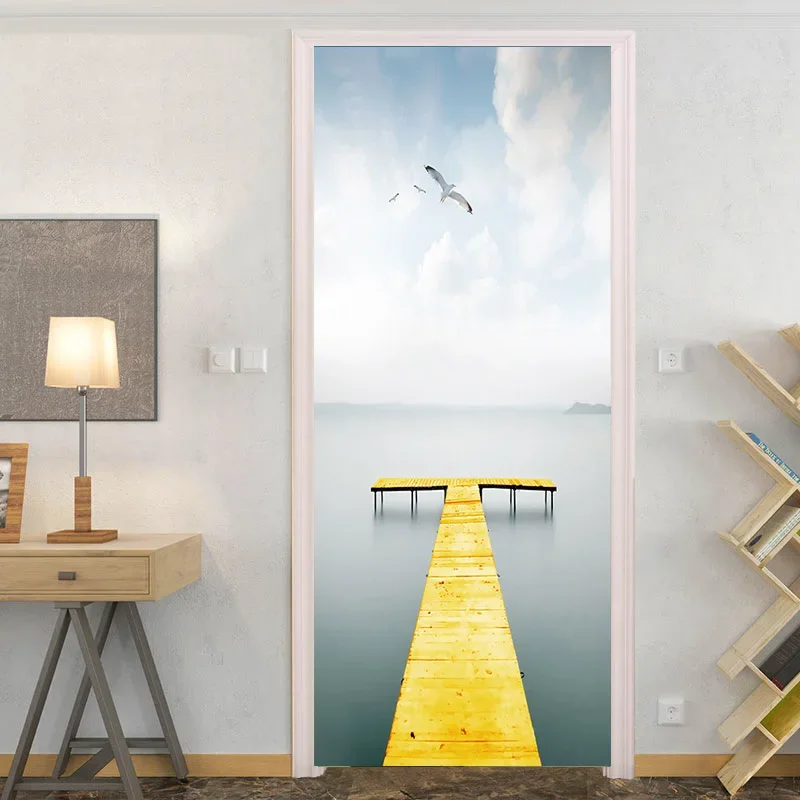D Ladder Door Sticker Natural Scenery Wallpaper Creative Arts Mural PVC ...