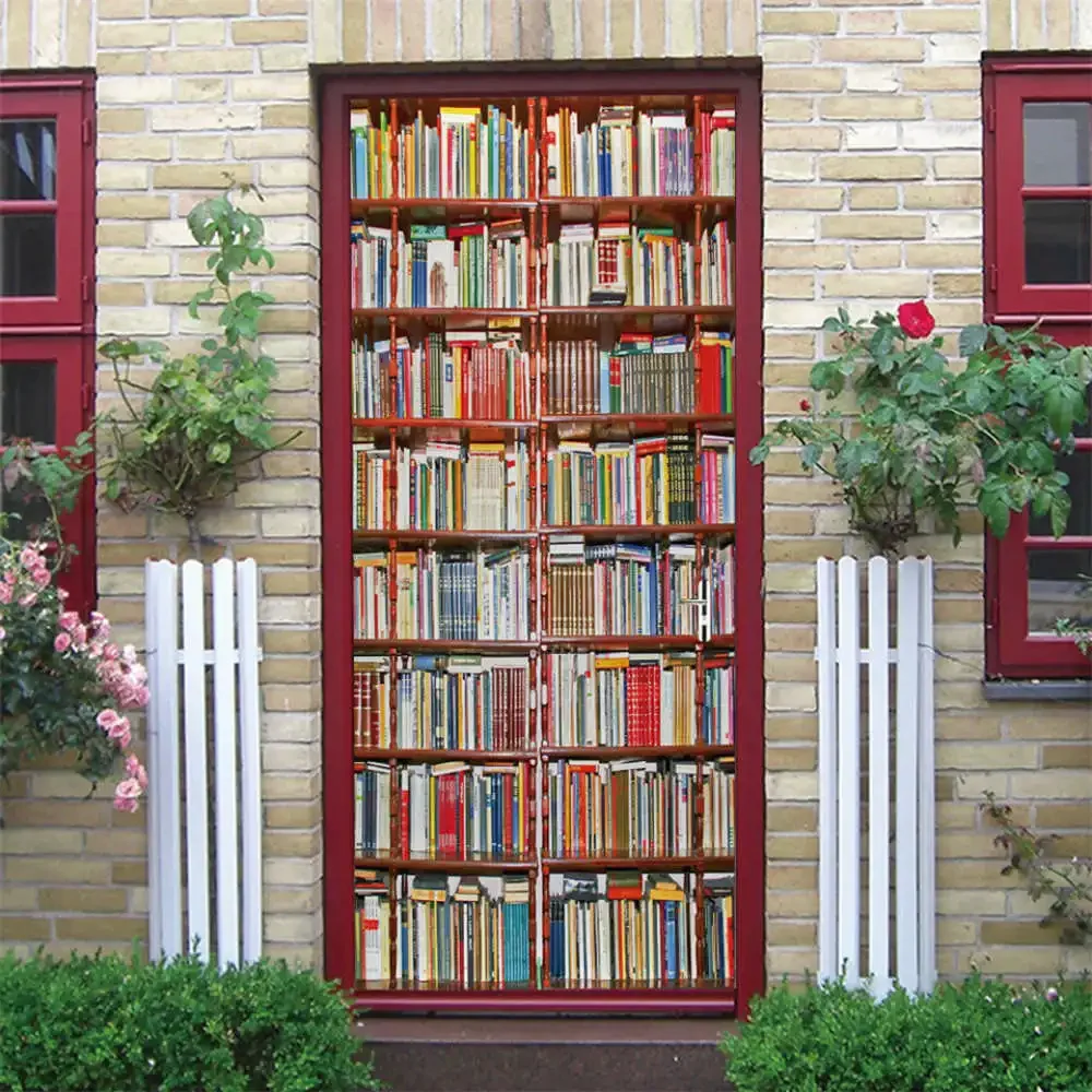 D Library Door Sticker Vinyl Wallpaper Self-adhesive DIY for Bookcase Bedroom Study ration Home ...