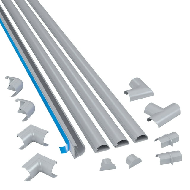 D-Line Half Round Gray Cord Cover Pack, 1.18x0.59in, 4x 39in Lengths ...