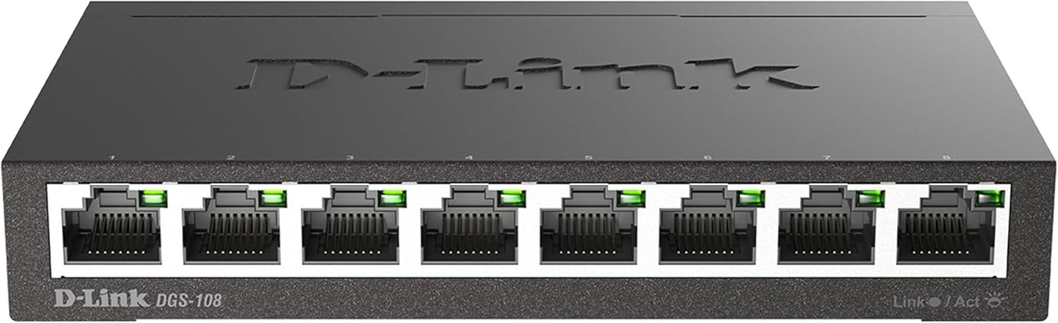 D-Link Ethernet Switch, 8 Port Gigabit Unmanaged Metal Fanless Desktop ...