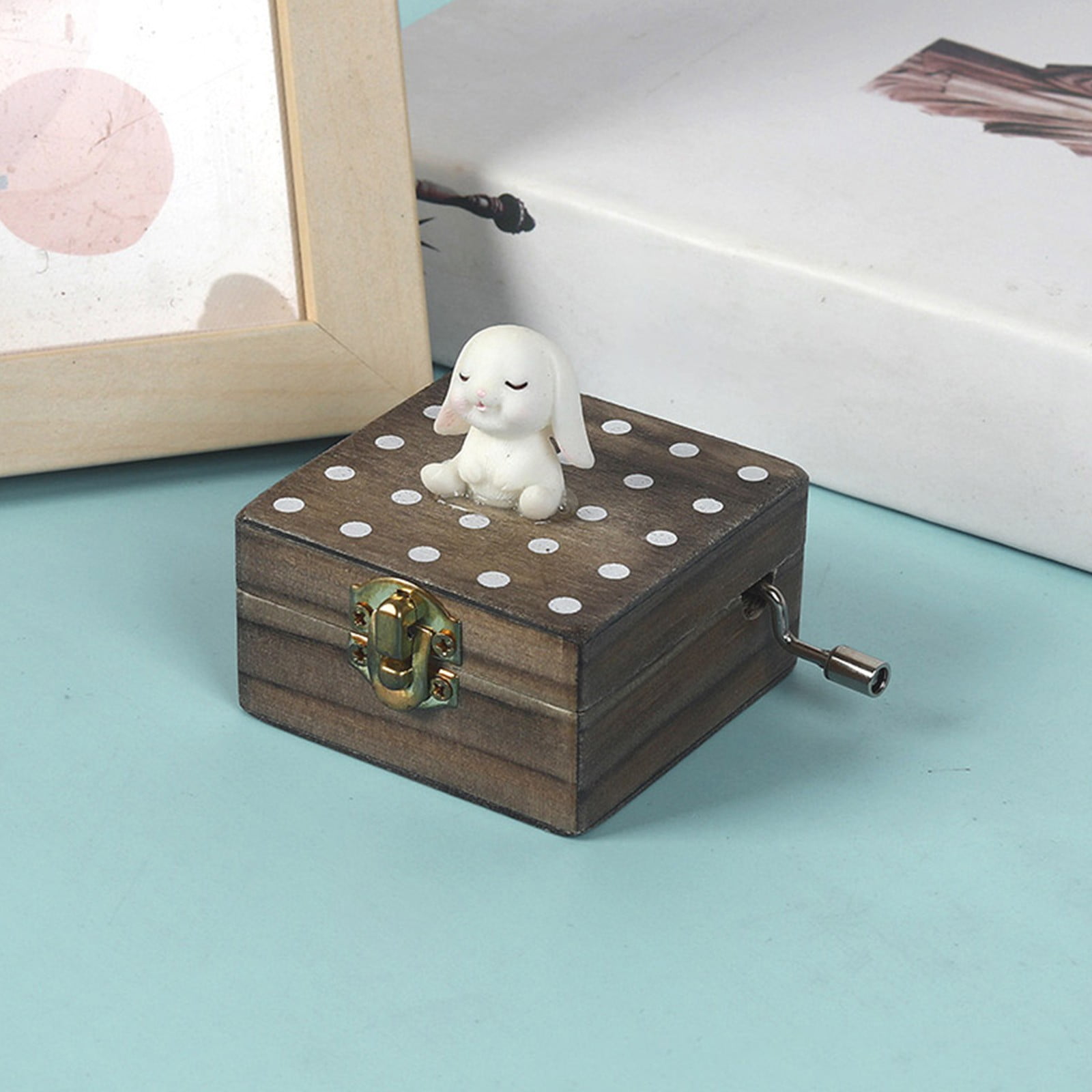 D Mini Wooden Rabbit Music Box Toy For Kids Rotating Animal Music Box ...