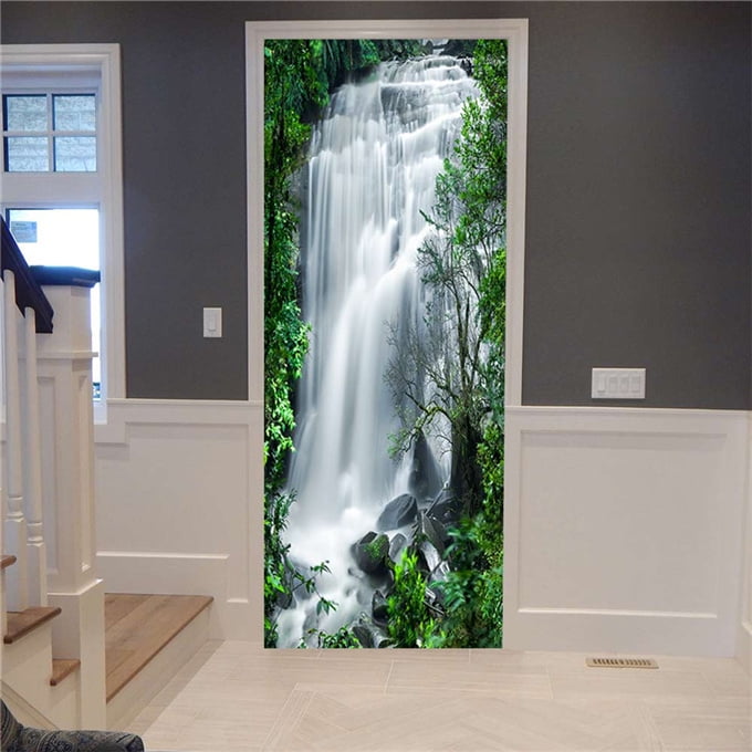 D Mountain Stream Waterfall Door Sticker Home Design Wallpaper Adhesive ...