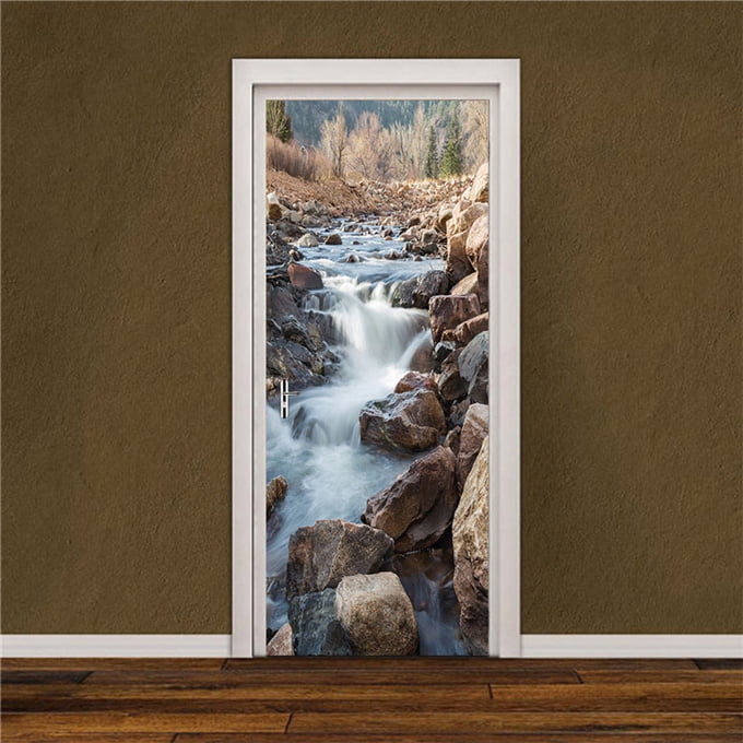 D Mountain Stream Waterfall Door Sticker Home Design Wallpaper Adhesive ...
