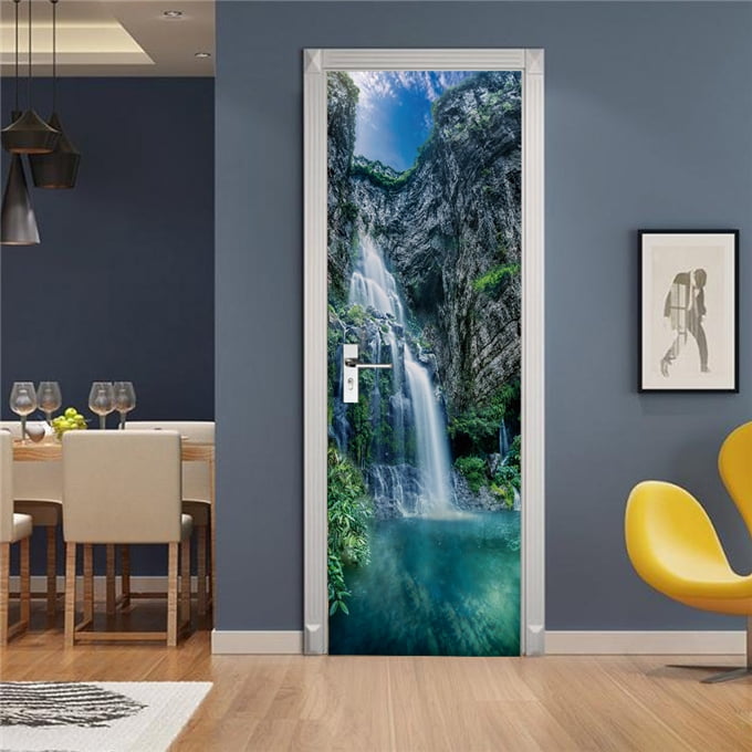 D Mountain Stream Waterfall Door Sticker Home Design Wallpaper Adhesive ...