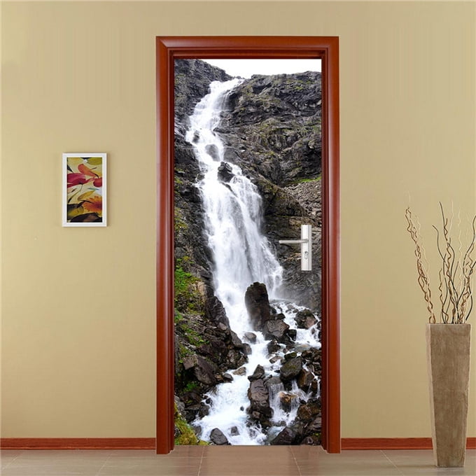 D Mountain Stream Waterfall Door Sticker Home Design Wallpaper Adhesive ...