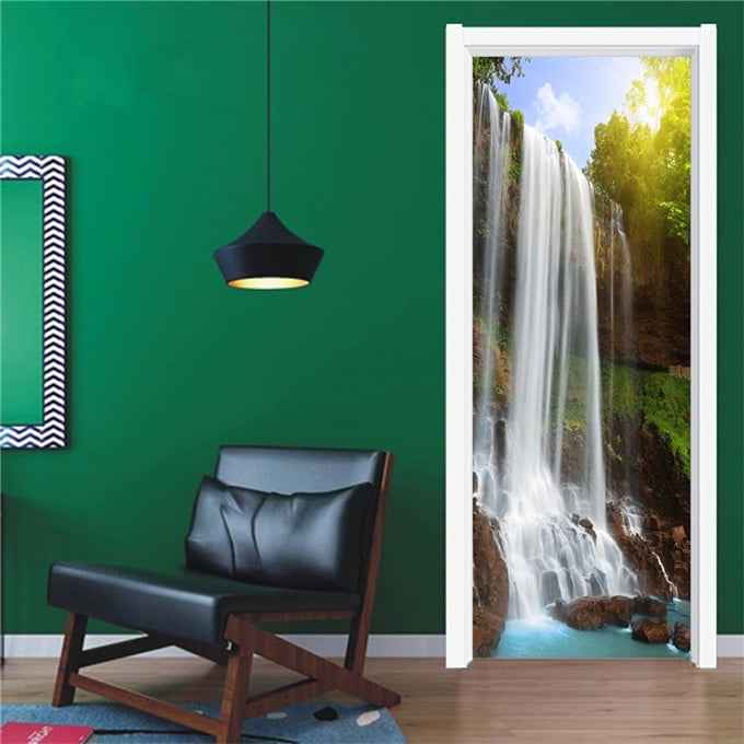 D Mountain Stream Waterfall Door Sticker Home Design Wallpaper Adhesive ...