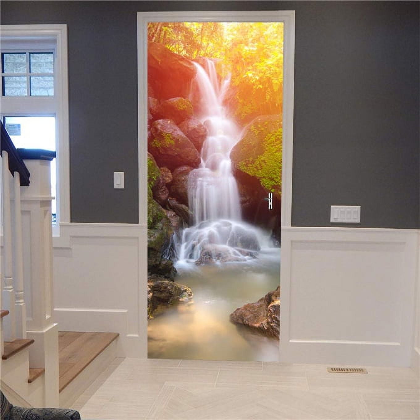 D Mountain Stream Waterfall Door Sticker Home Design Wallpaper Adhesive ...