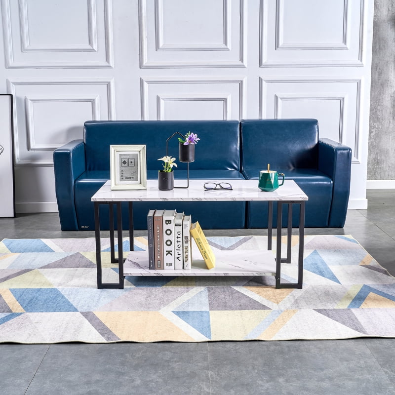D&N Coffee Table, 2 Layers 1.5cm Thick Marble MDF Rectangle 39.37" L ...