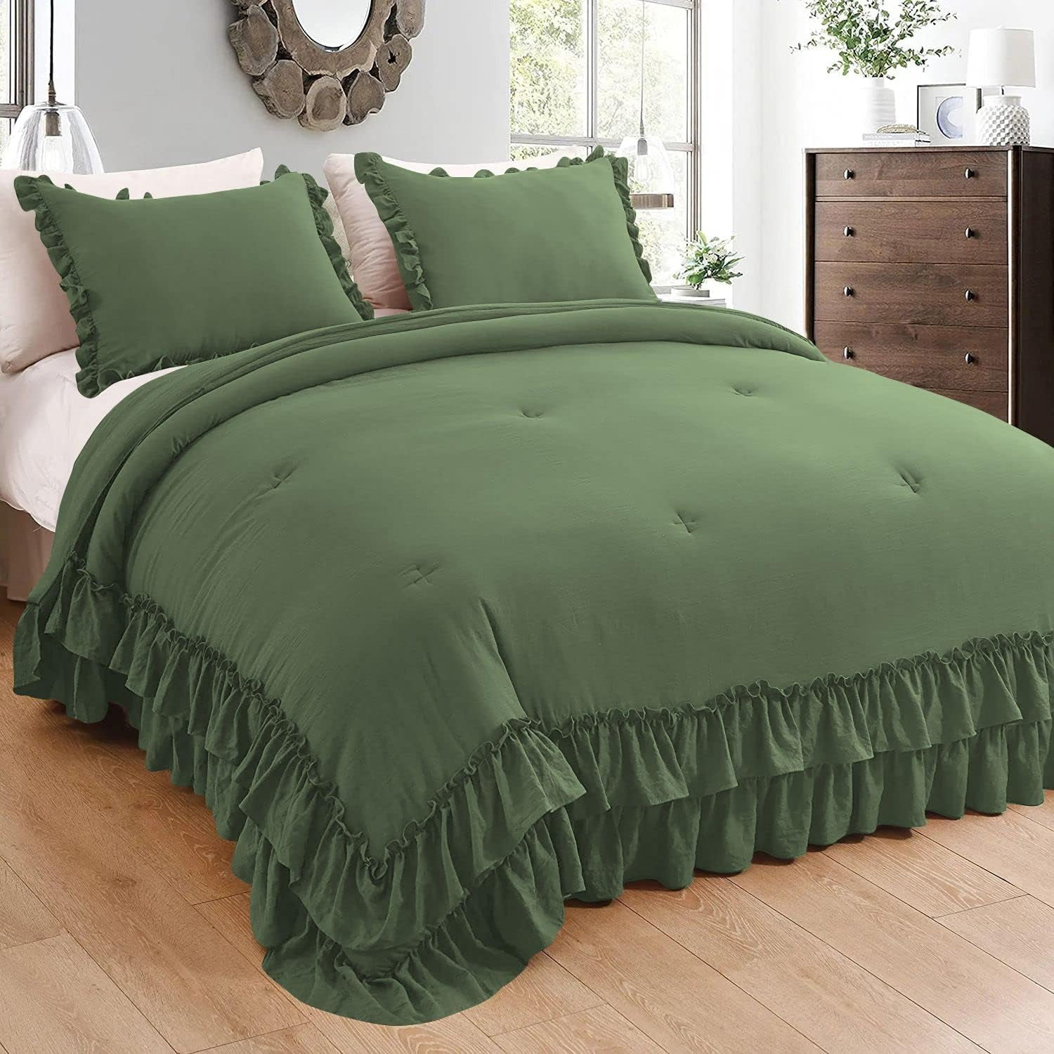 D.N.G. BEDDINGS 1 Piece Luxury 5 Inch Two Layer Ruffle Comforter ...