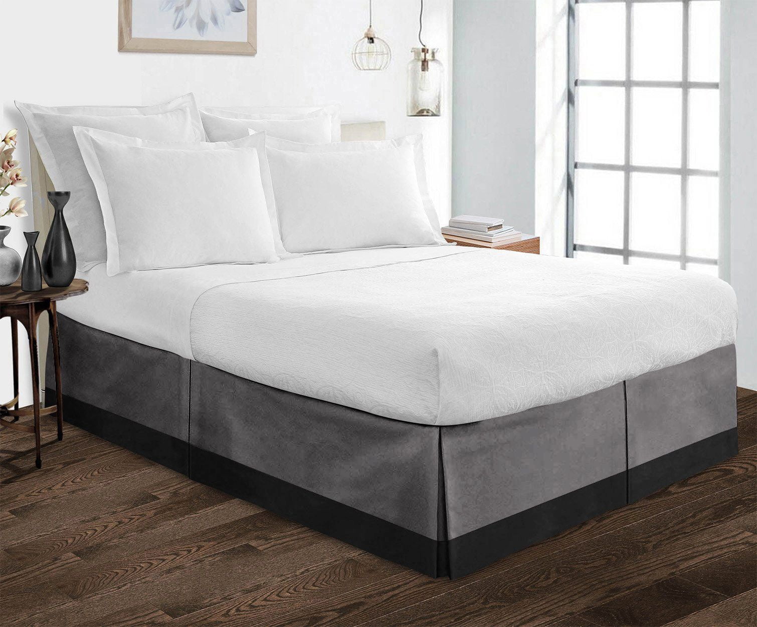 D.N.G. BEDDINGS 1 Piece Split Corner Two Tone Tailored Bed Skirt, King ...