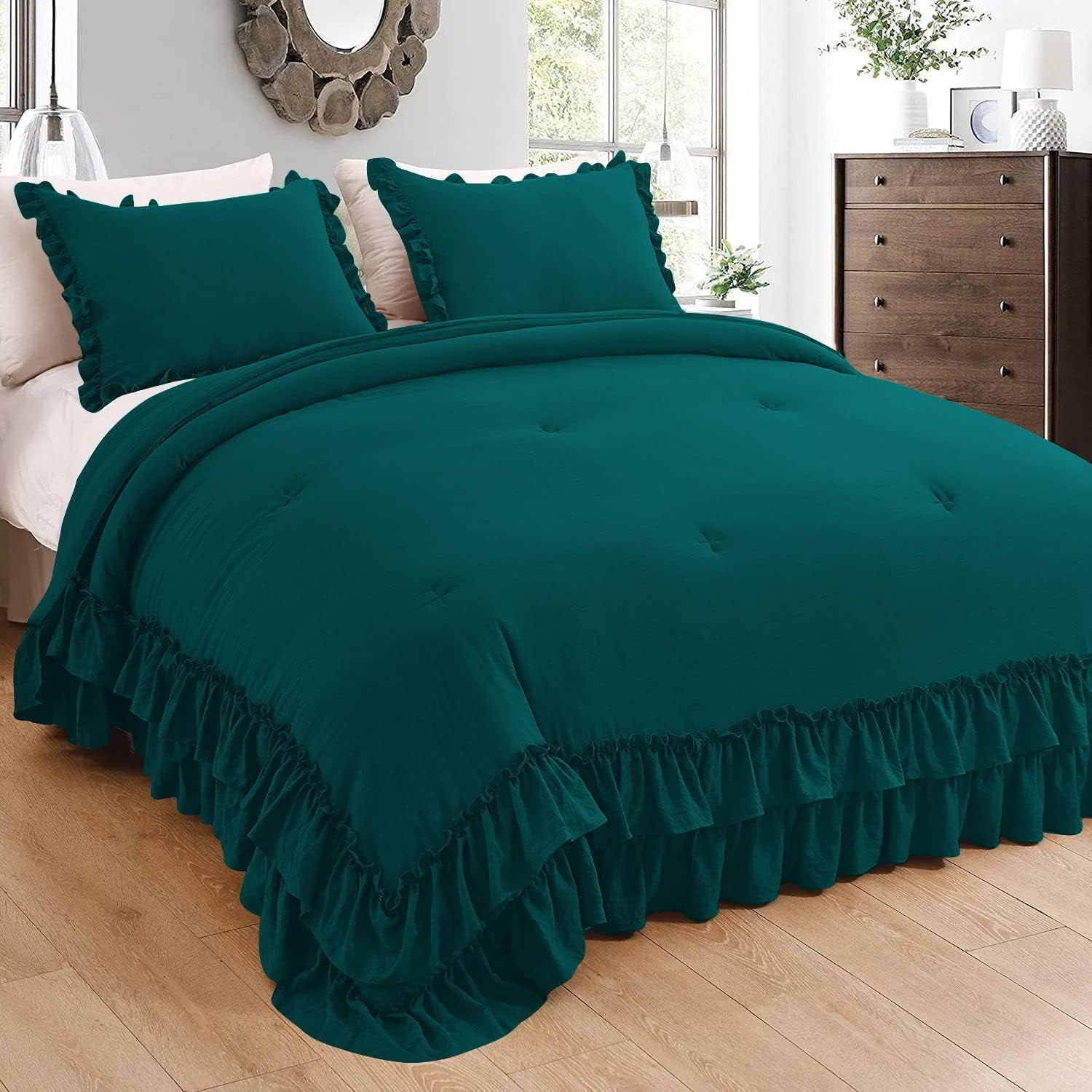 D.N.G. BEDDINGS 5 Piece Luxury 5 Inch Two Layer Ruffle Comforter Set ...