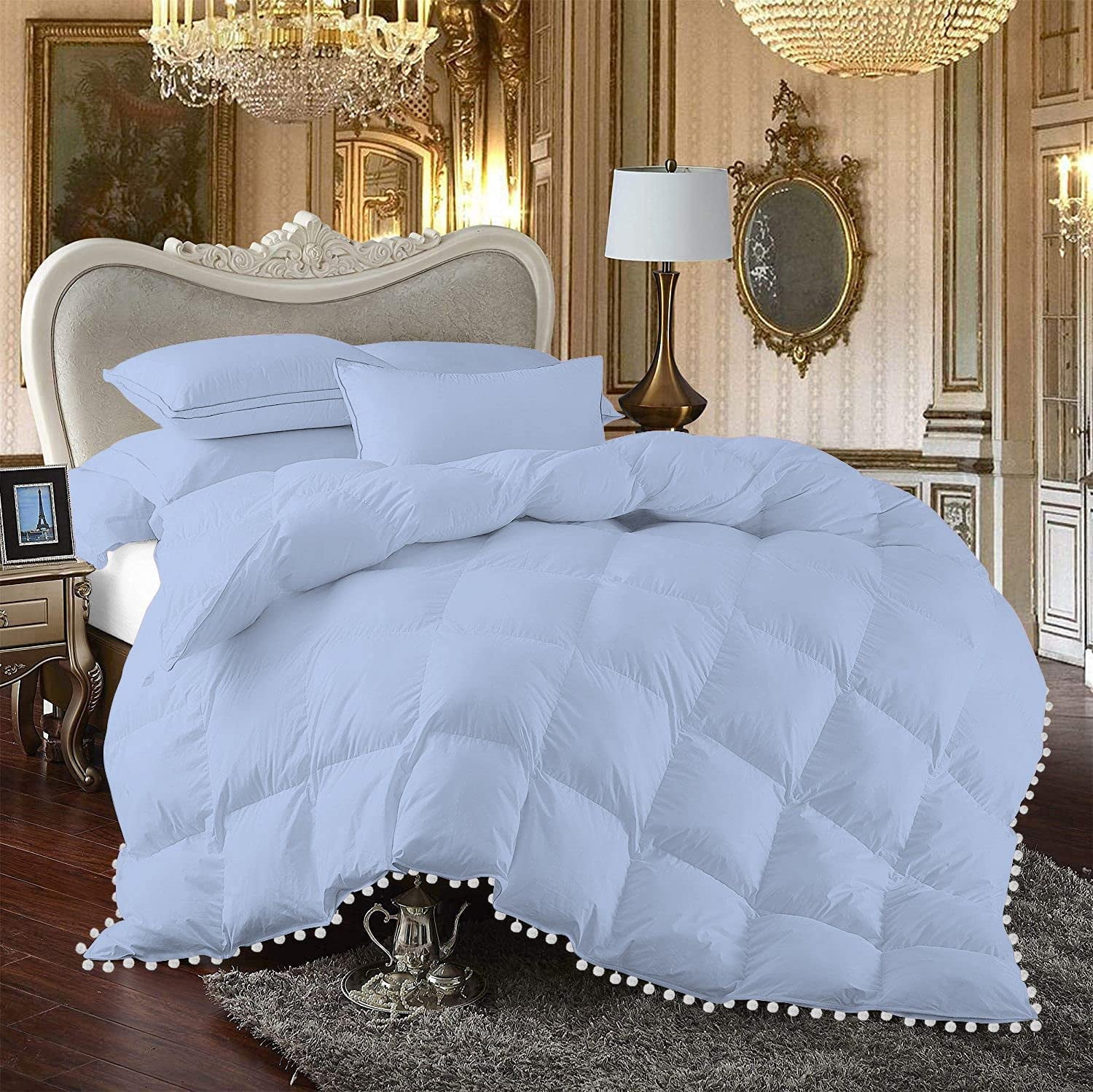 D.N.G. BEDDINGS Luxurious 3 Piece Pom Pom Box Design Comforter Set, 800 ...