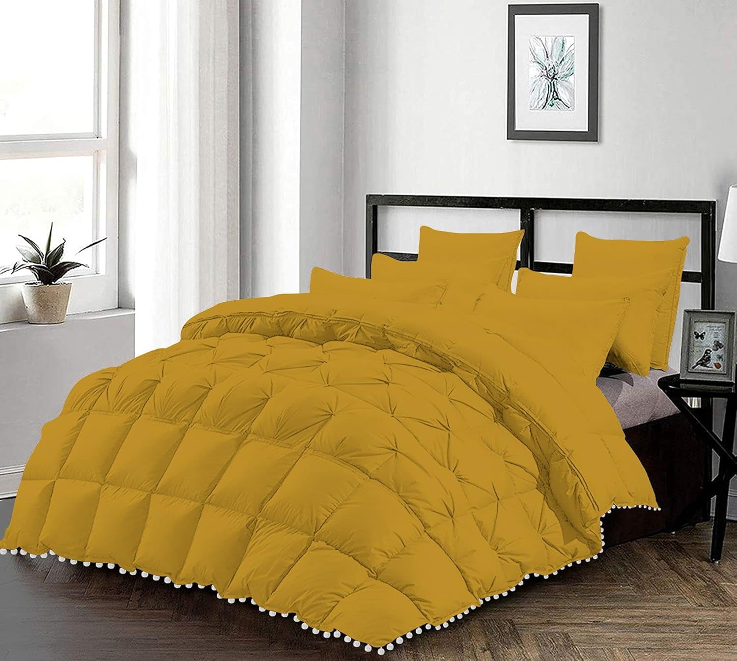 D.N.G. BEDDINGS Luxurious 5 Piece Pom Pom Half Pinch Pleated Comforter ...