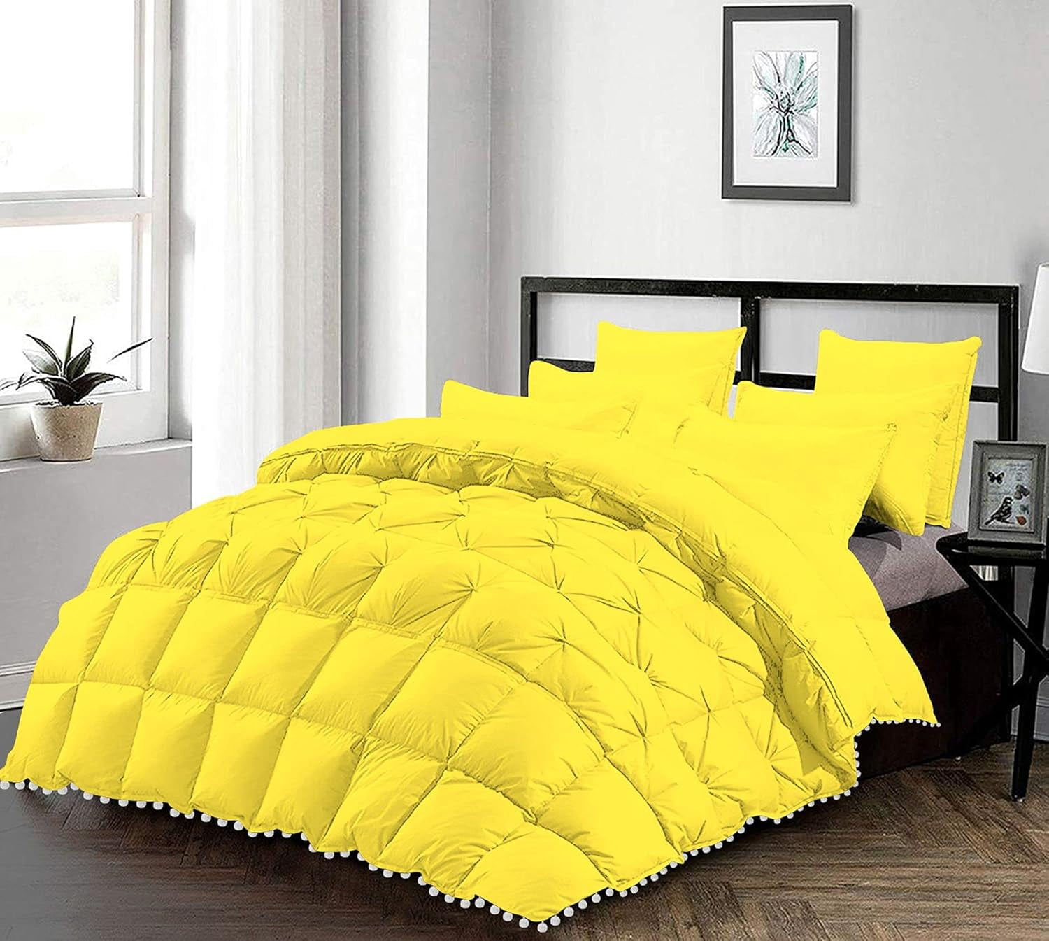 D.N.G. BEDDINGS Luxurious 5 Piece Pom Pom Half Pinch Pleated Comforter ...