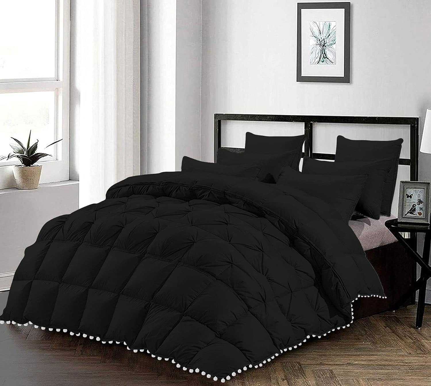 D.N.G. BEDDINGS Luxurious 5 Piece Pom Pom Half Pinch Pleated Comforter ...