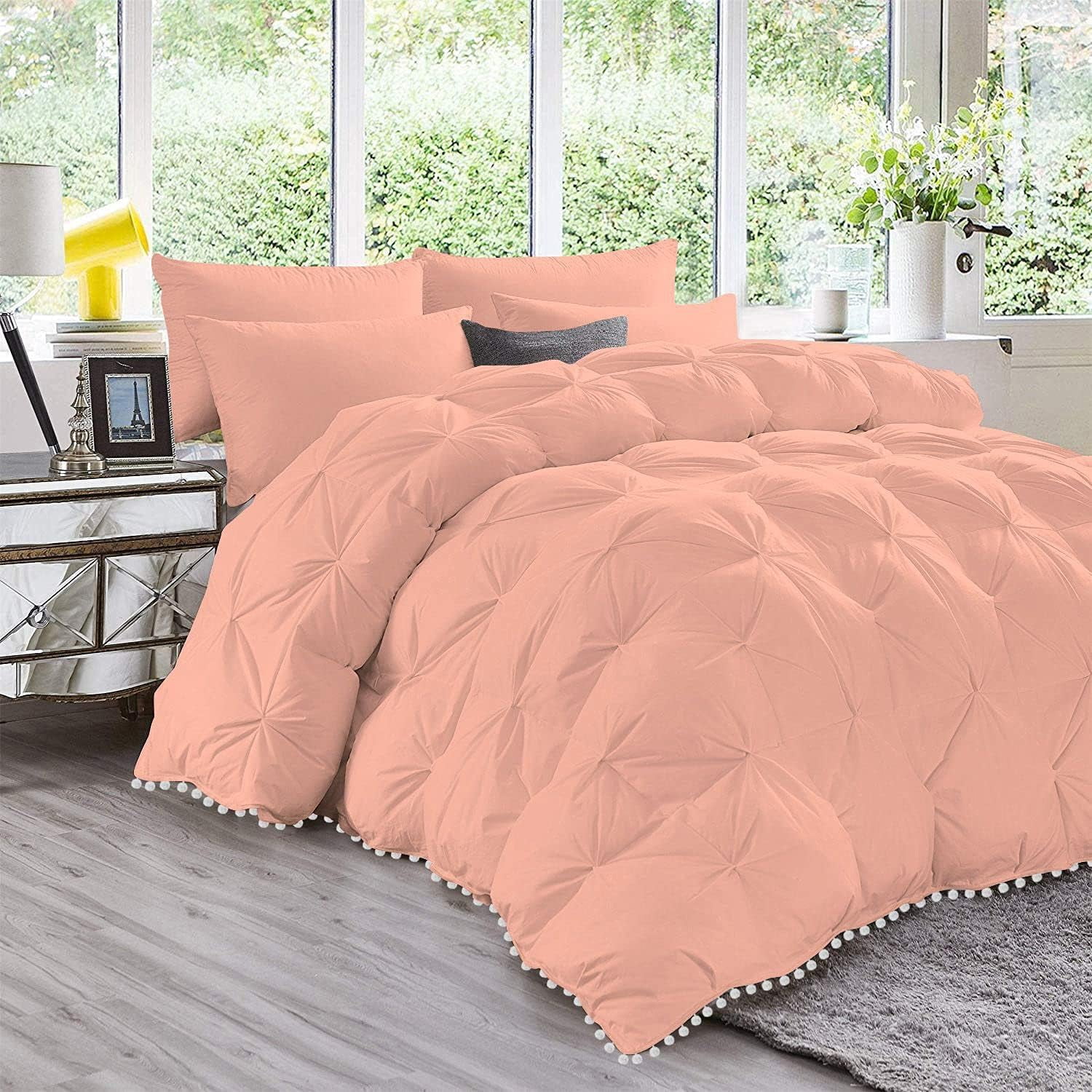 D.N.G. BEDDINGS Luxurious 5 Piece Pom Pom Pinch Pleated Comforter Set ...