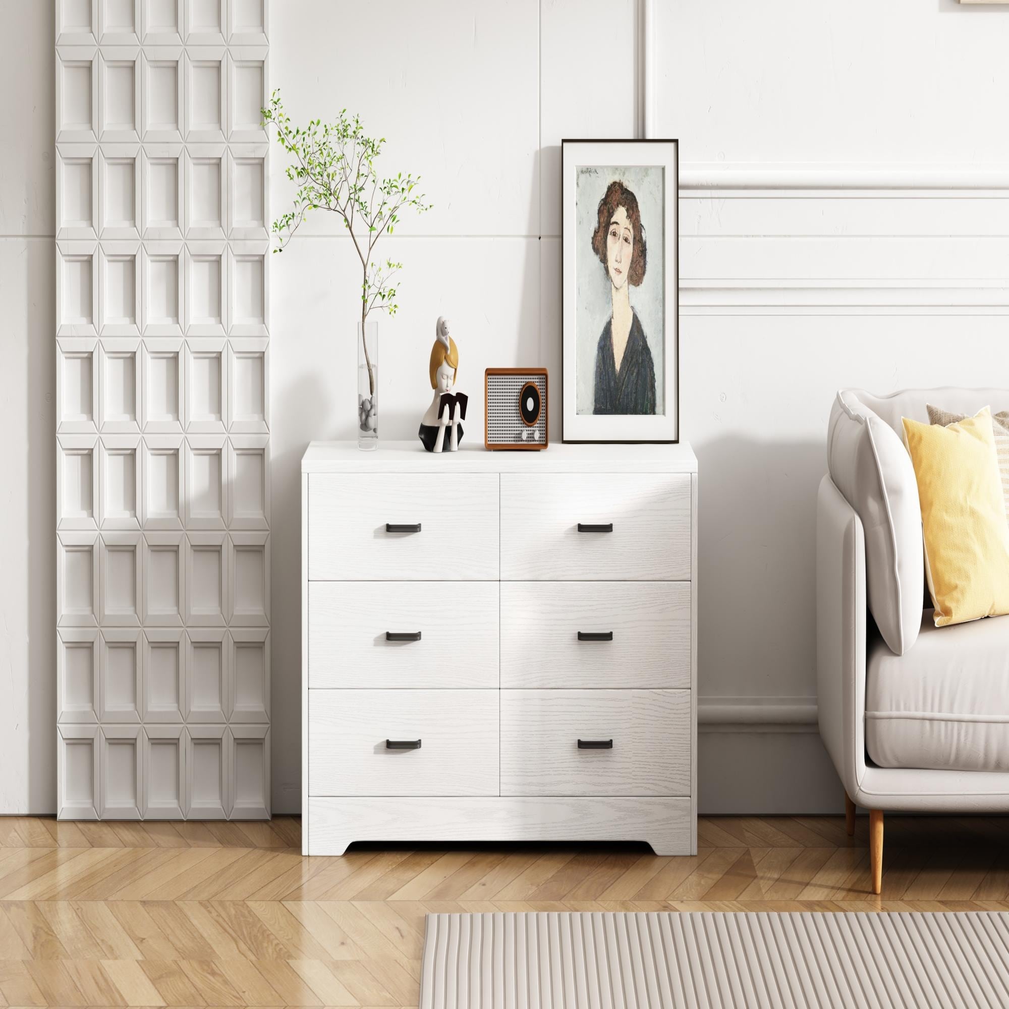 D&N Wood MDF Boards,6 Drawers Dresser, White White - Walmart.com
