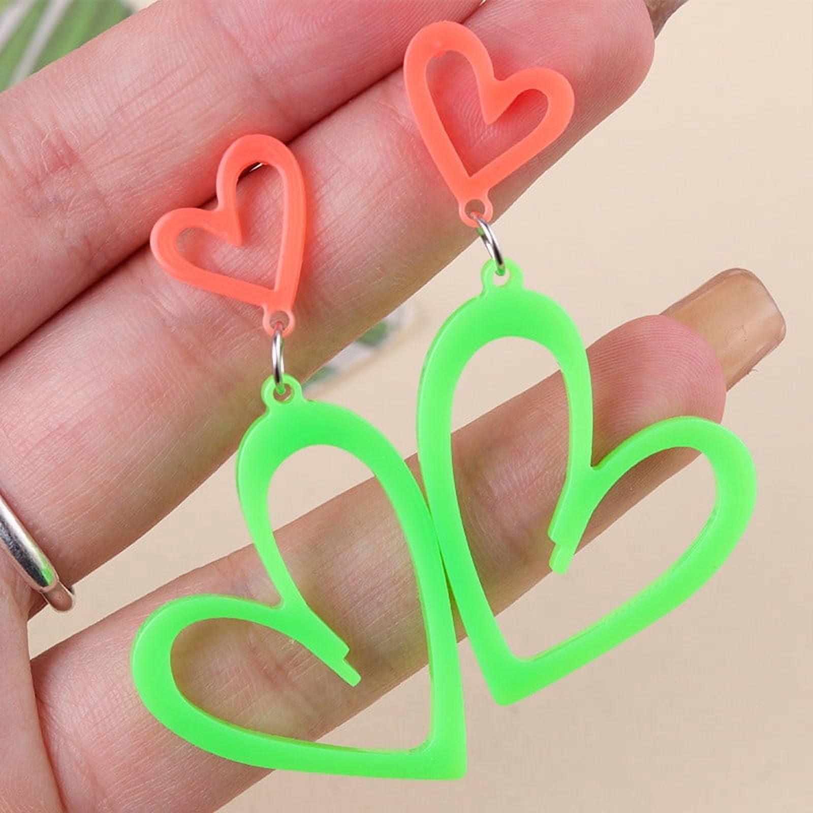 D Neon Heart Dangle Earrings, Hollow Acrylic Design, Lightweight ...
