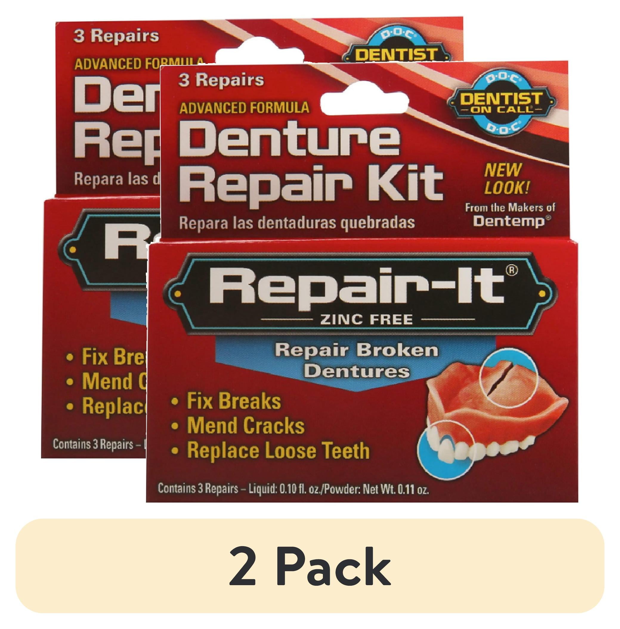 (2 pack) D.O.C. Repair-It Advanced Formula Denture Repair Kit 3 Ea ...