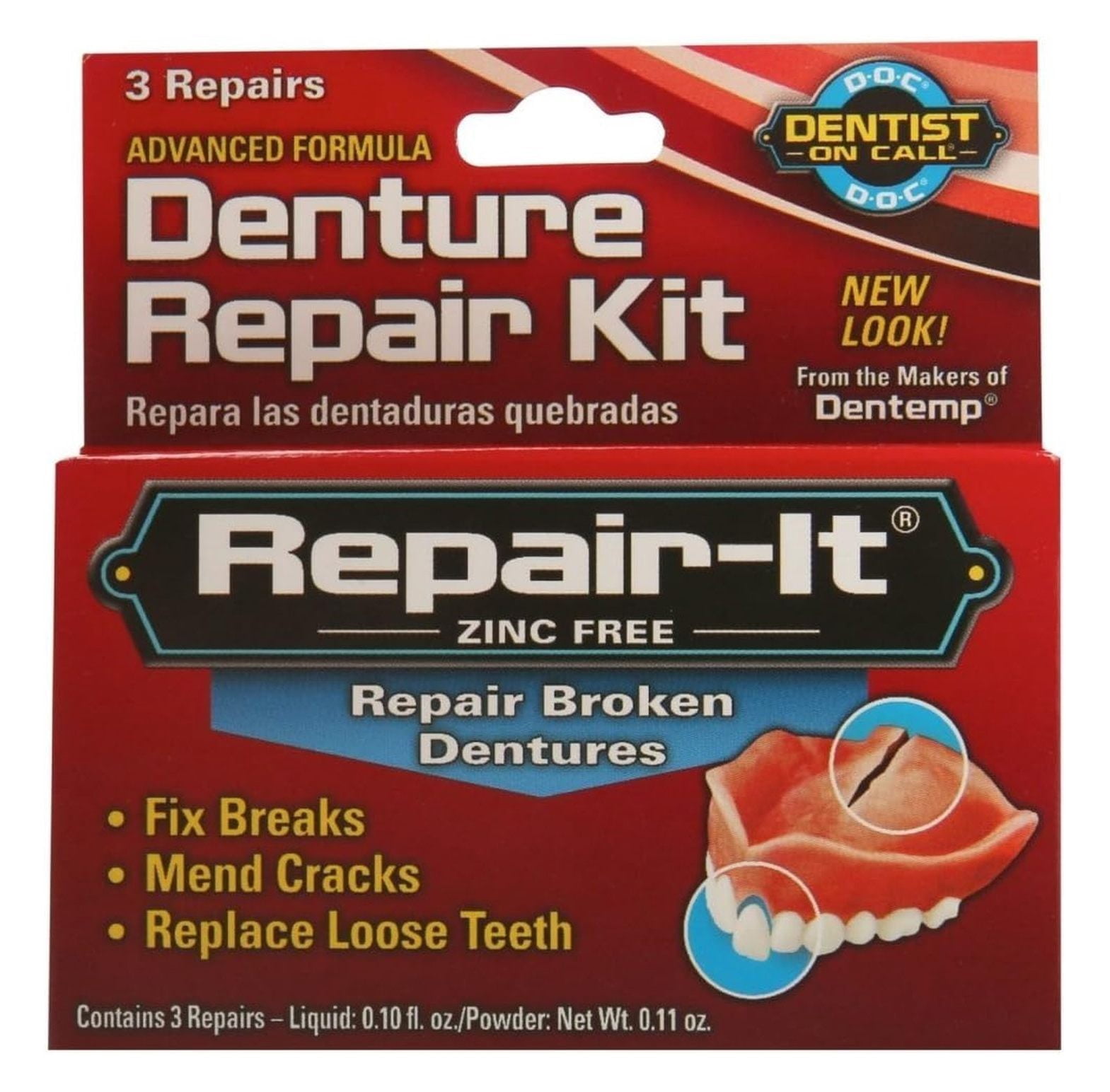 D.O.C. Repair-It Advanced Formula Denture Repair Kit 3 ea (Pack of 6 ...