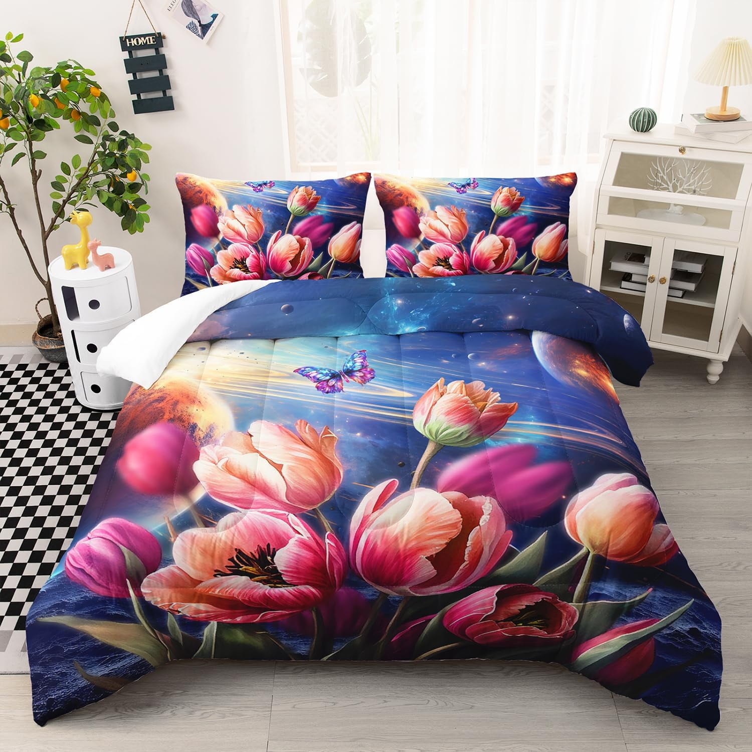 D Oil Painting Red Rose Comforter Set Size 3D Rose and Butterfly ...
