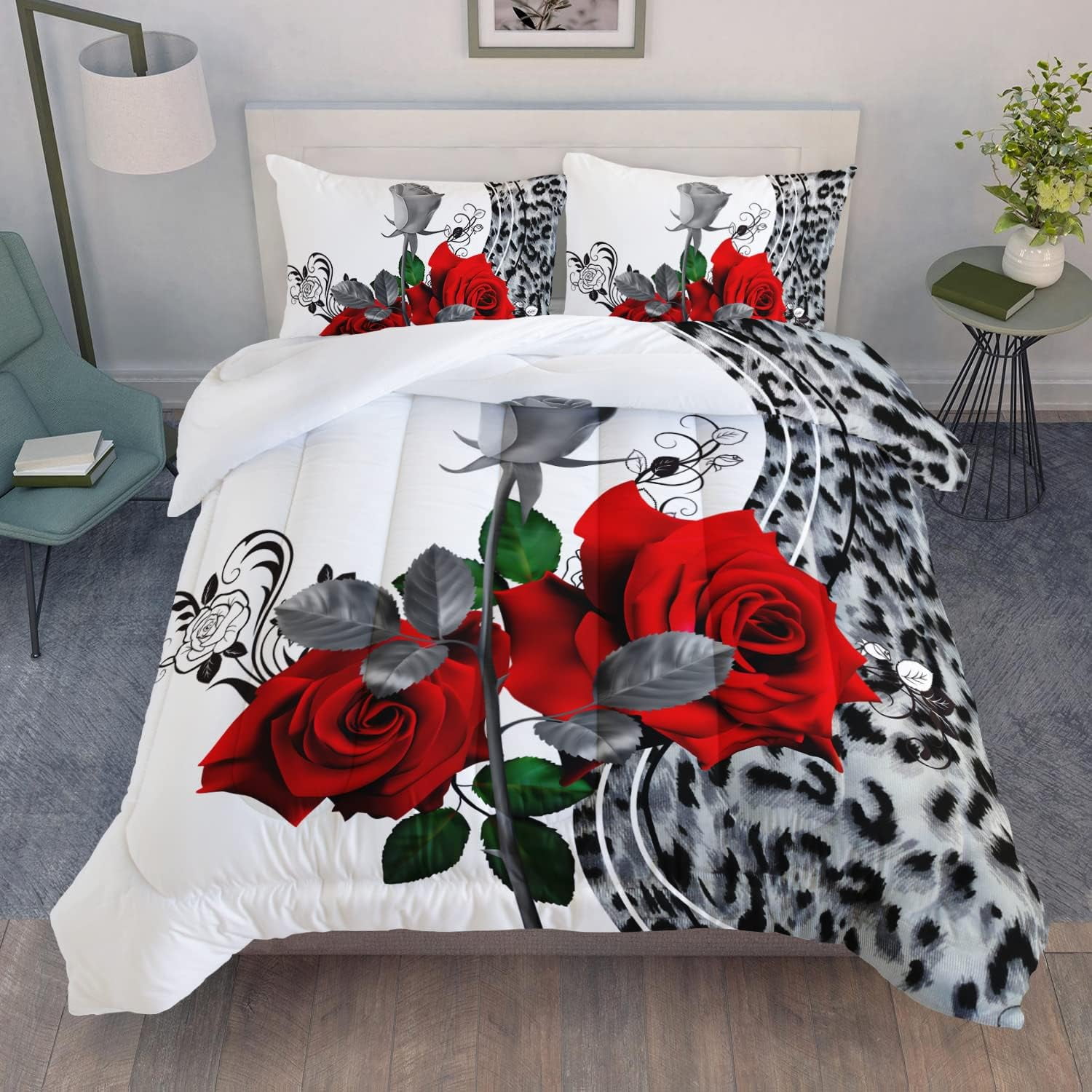 D Oil Painting Red Rose Comforter Set Size 3D Rose and Butterfly ...