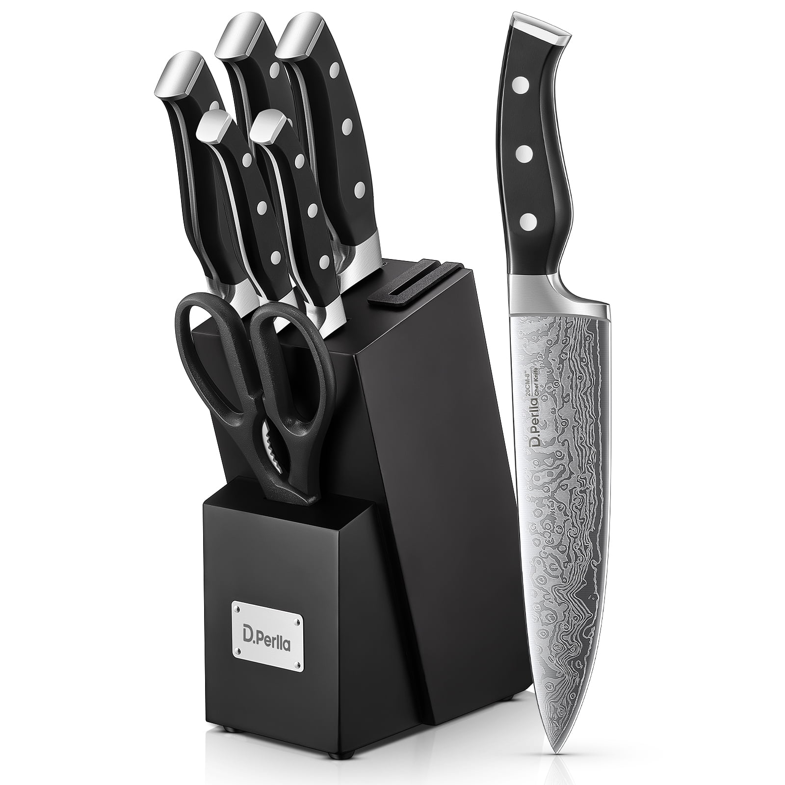 D.Perlla Knife Set, 7 Pieces Kitchen Knives Set with Built-in Sharpener, Stainless Steel Knife ...