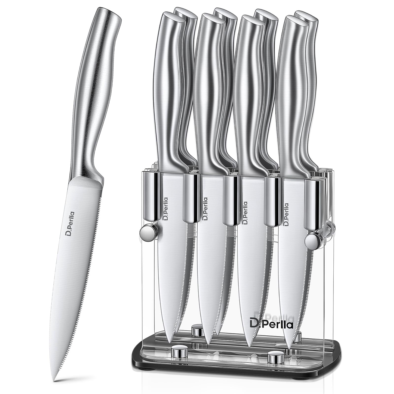 D.Perlla Steak Knives with Clear Acrylic Stand, Steak Knives Set of 8 ...