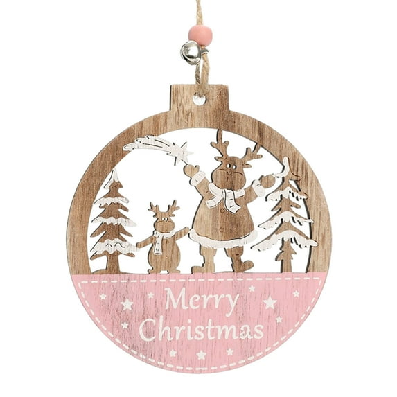 D Pink Painted Wooden Reindeer Christmas Ornament Hanging Decoration ...
